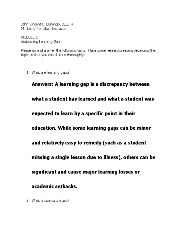 MODULE 1 Adressing Module Gaps | PDF | Learning | Teachers