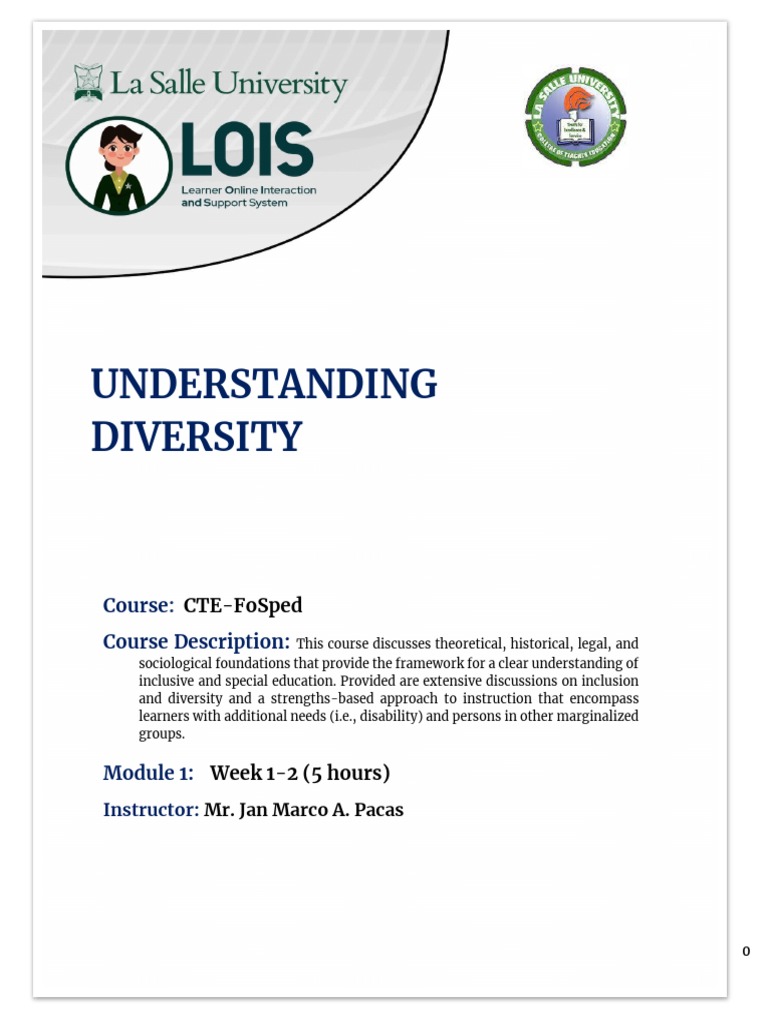 Learning Module 1 - Understanding Diversity | PDF | Disability | Multiculturalism