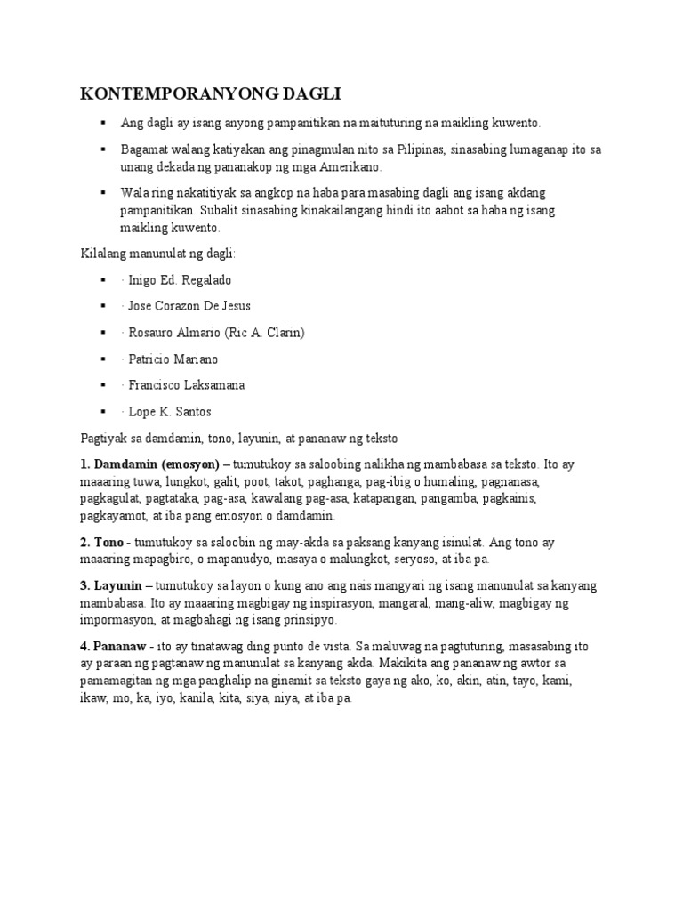 Kontemporanyong Dagli | PDF