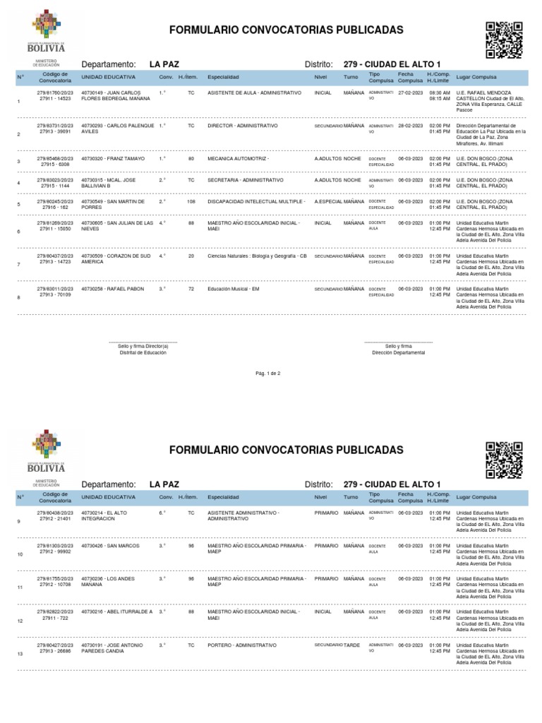 El Alto 1 Convocatoria Compulsas 6 de Marzo | PDF