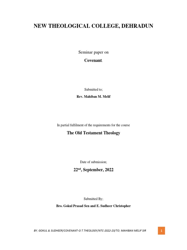 Old Testament Covenant Theology Overview | PDF