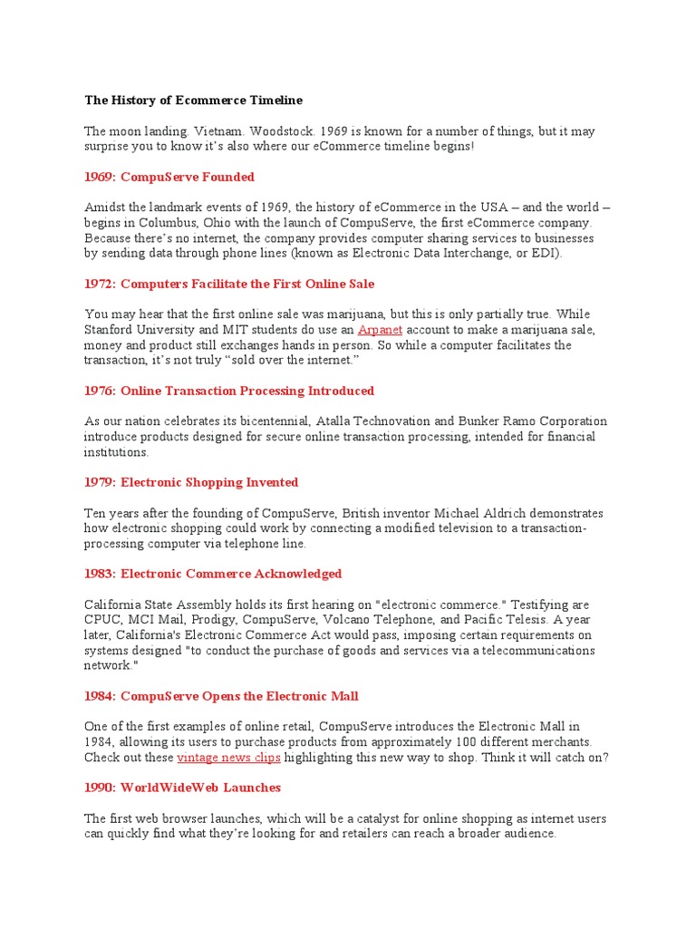 Ecommerce History and Evolution Timeline | PDF | E Commerce | Online ...