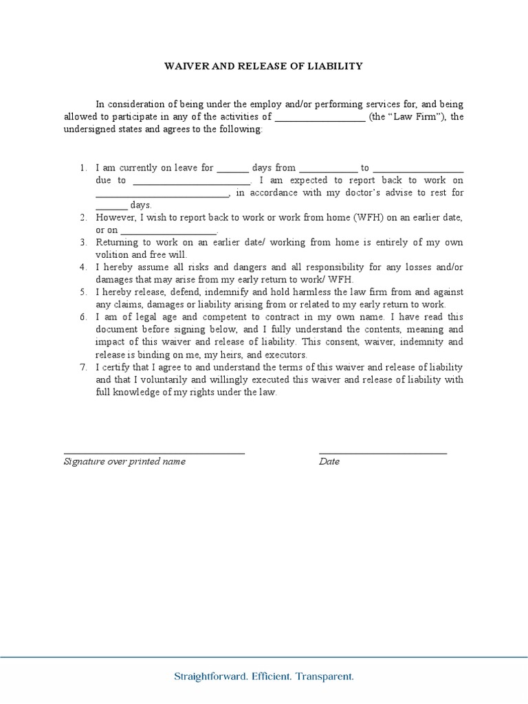 Early Return to Work Waiver Form | PDF | Finance & Money Management | Law