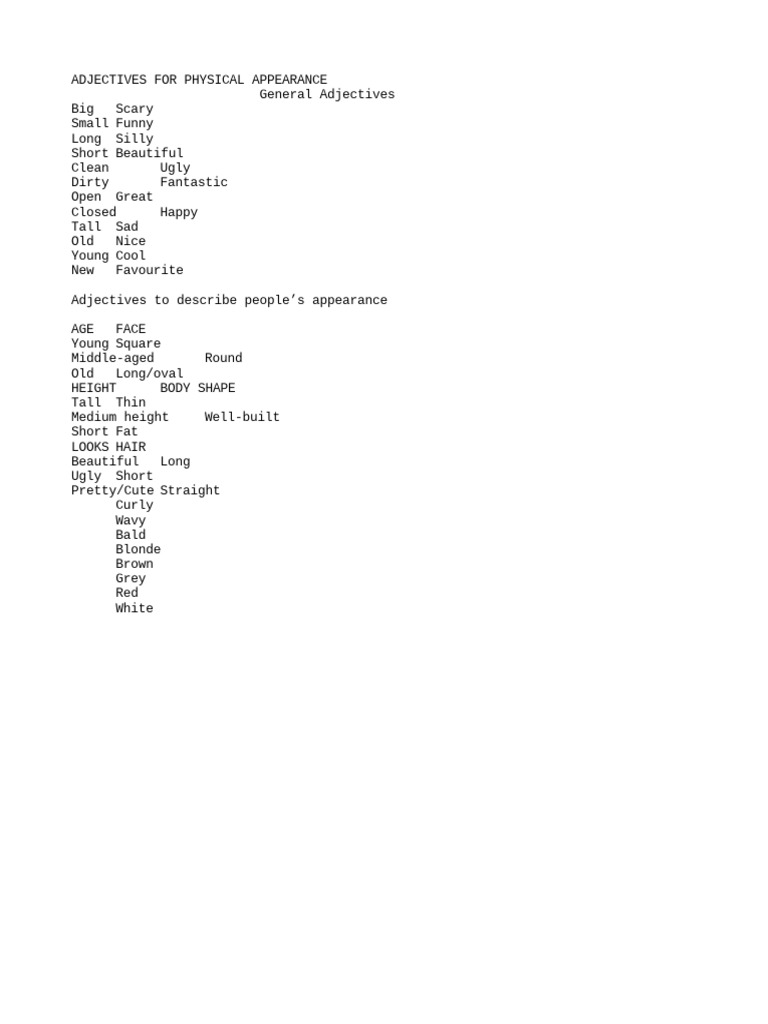 Adjectives Starters | PDF