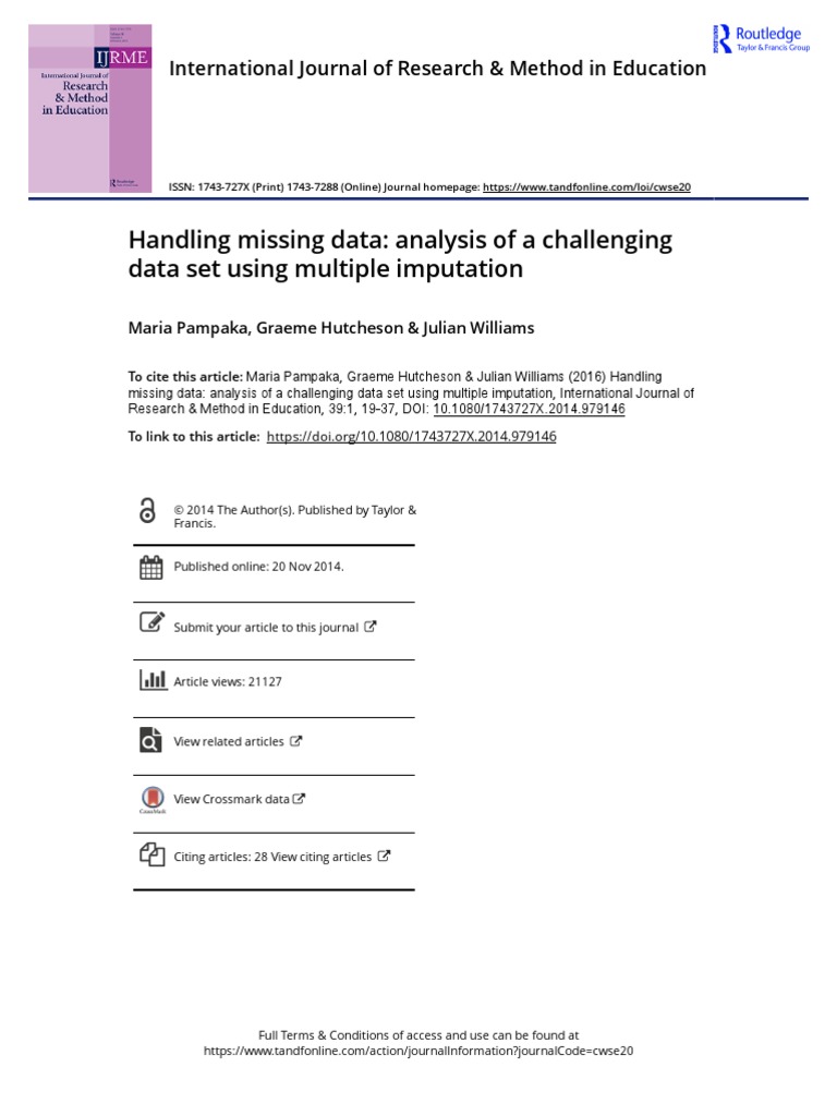 Handling Missing Data Analysis of A Challenging Data Set Using Multiple Imputation | PDF ...