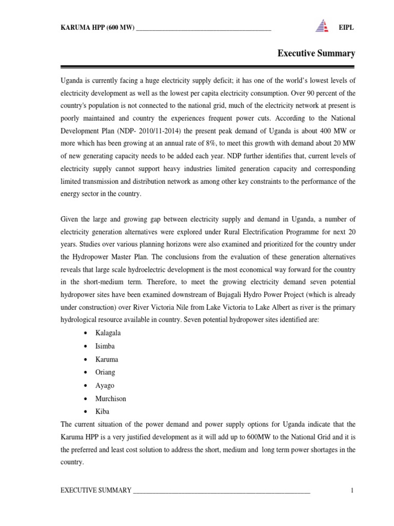 Karuma Hydro Power Project Overview | PDF | Environmental Impact ...