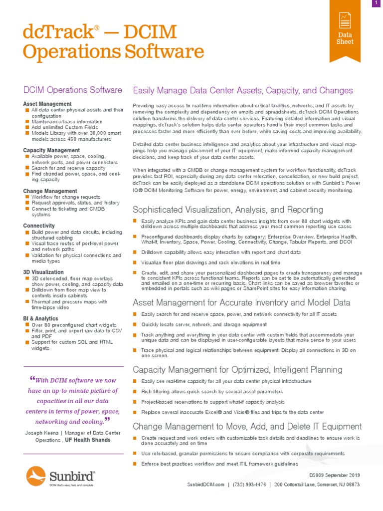 DS009 Sunbird DataSheet Dctrack7 0 | PDF | Data Center | Computer Network