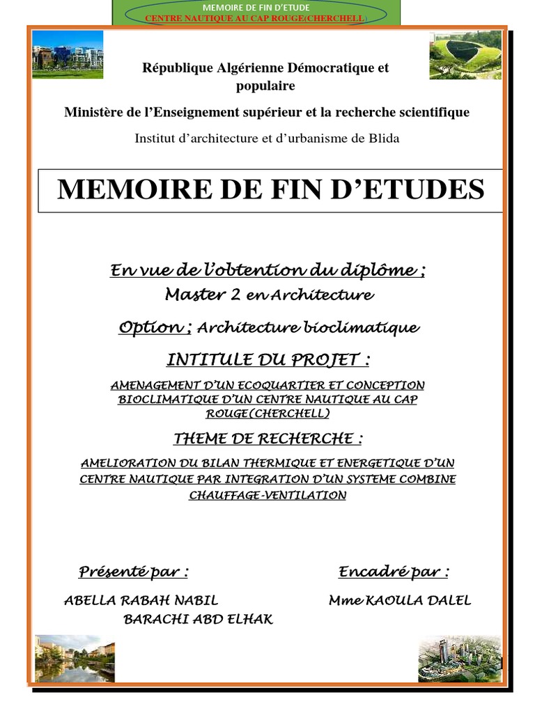 Memoire de Fin D'Etudes: en Vue de L'obtention Du Diplôme Master 2 Option Intitule Du Projet ...