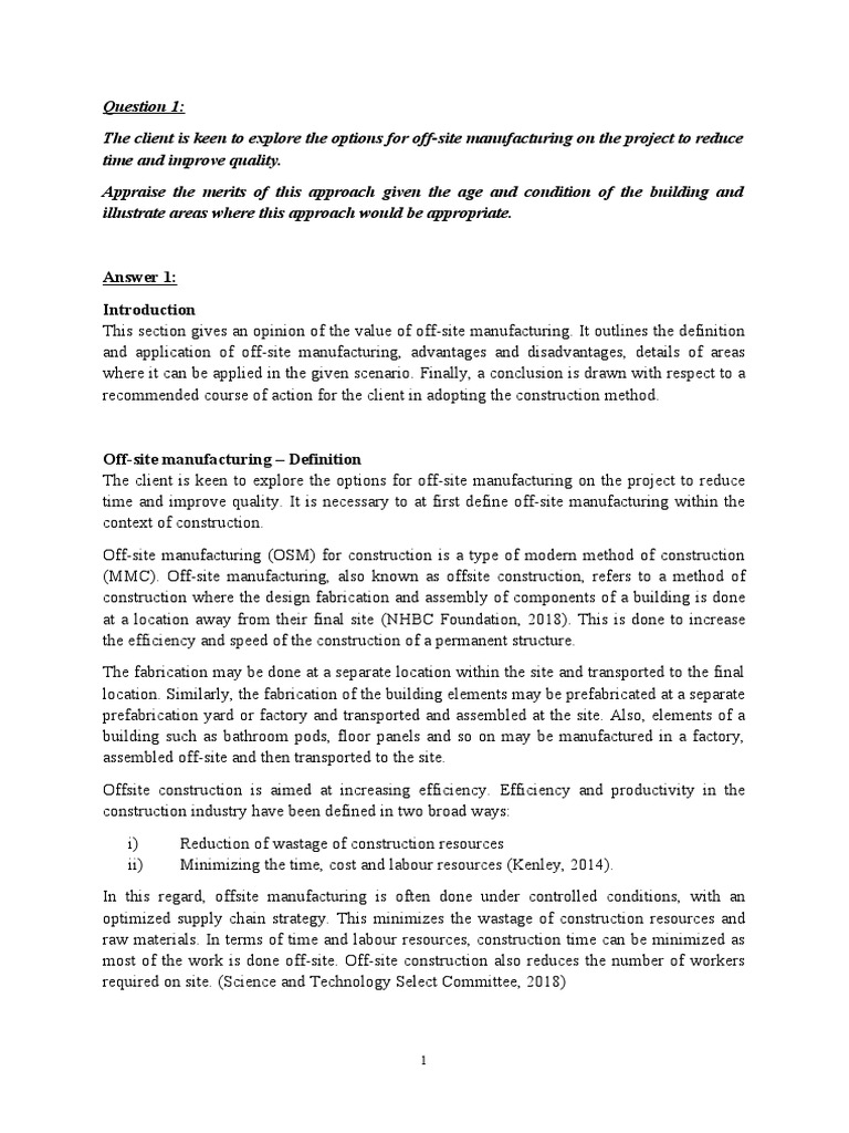 Offsite Construction - Question 1 | PDF | Concrete | Engineering