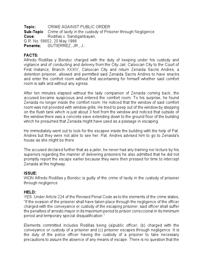 Rodillas v. Sandiganbayan CASE DIGEST | PDF | Prison | Negligence