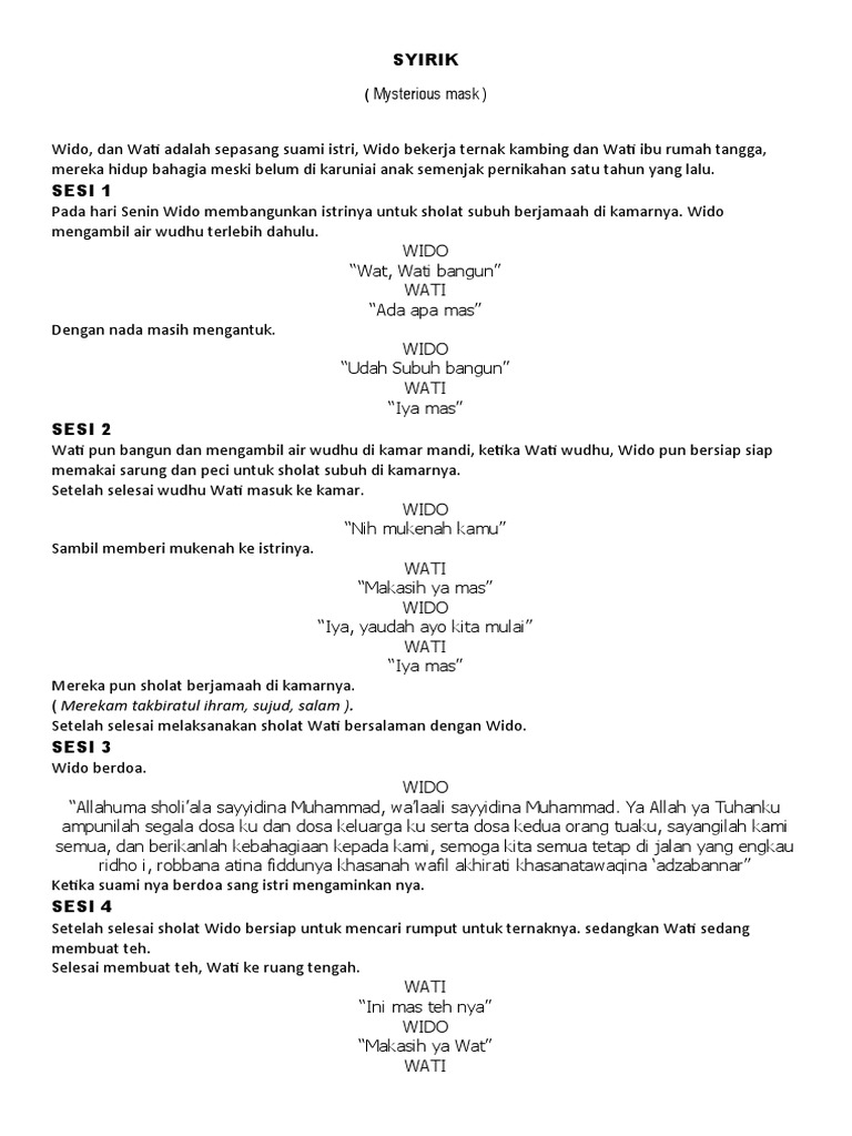 Contoh Narasi Film Pendek Syirik | PDF