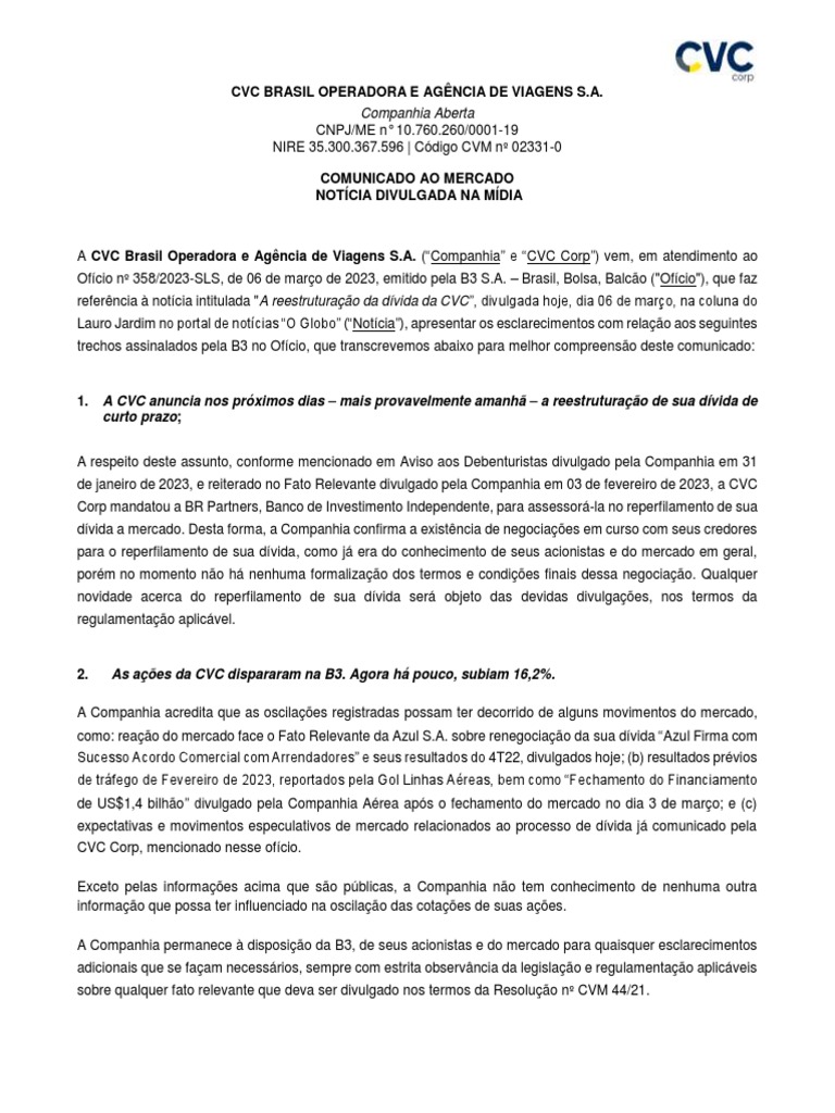 CVC Brasil Operadora E Agência de Viagens S.A | PDF | Corporações ...