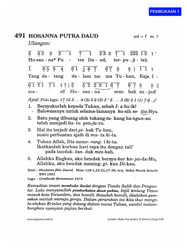 Teks Lagu Misa Minggu Palma | PDF