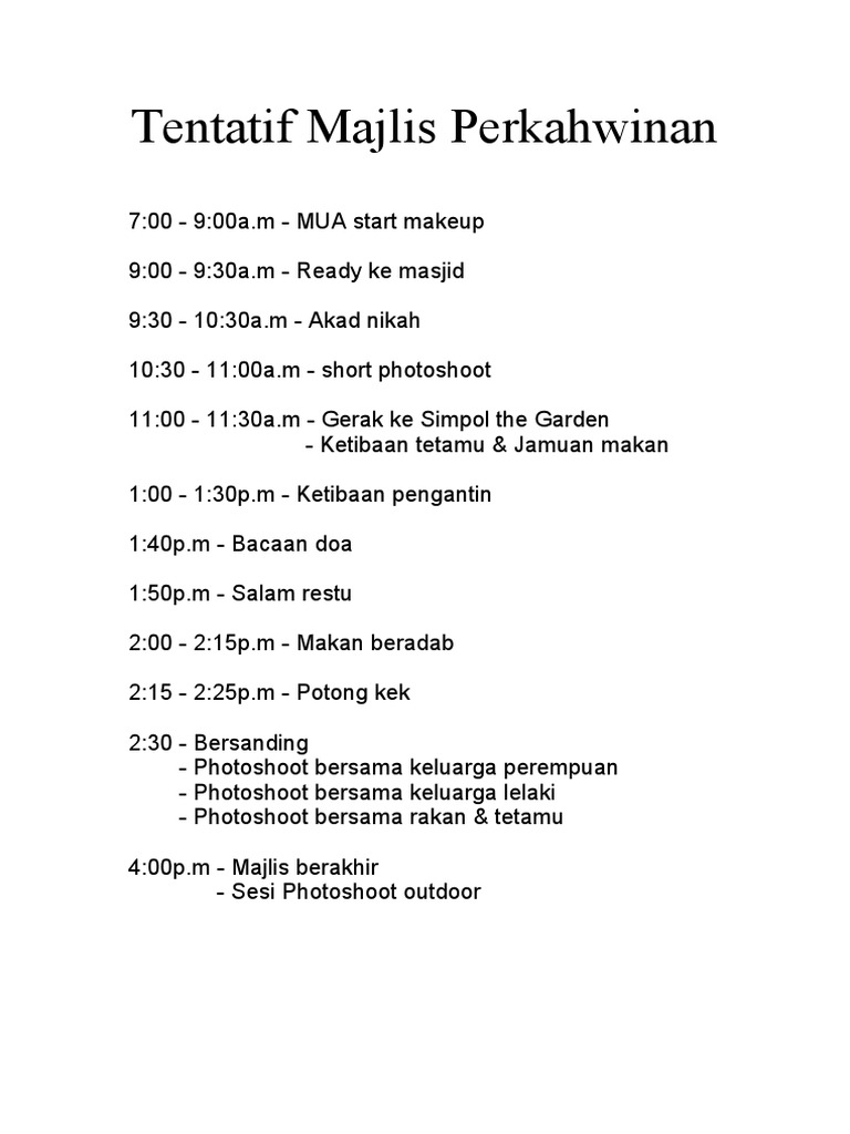 Tentatif Aturcara Majlis Perkahwinan | PDF
