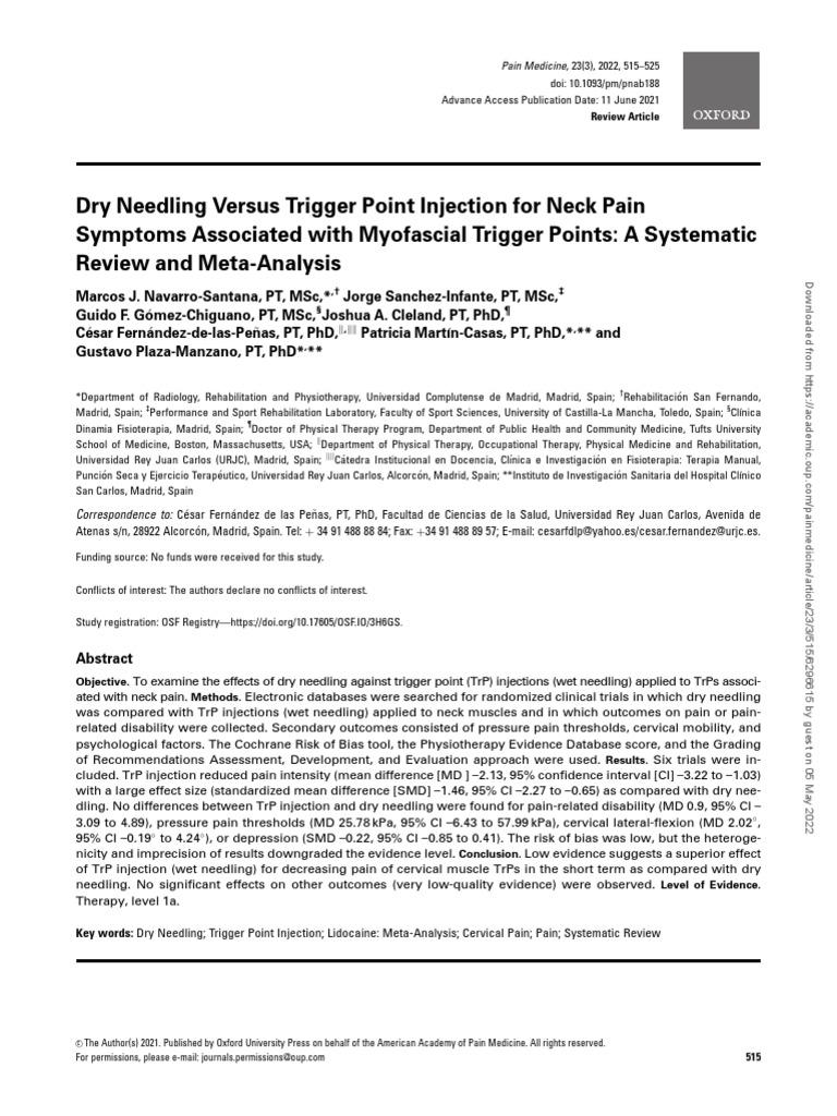 Dry Needling Versus Trigger Point Injection For Neck Pain | PDF ...