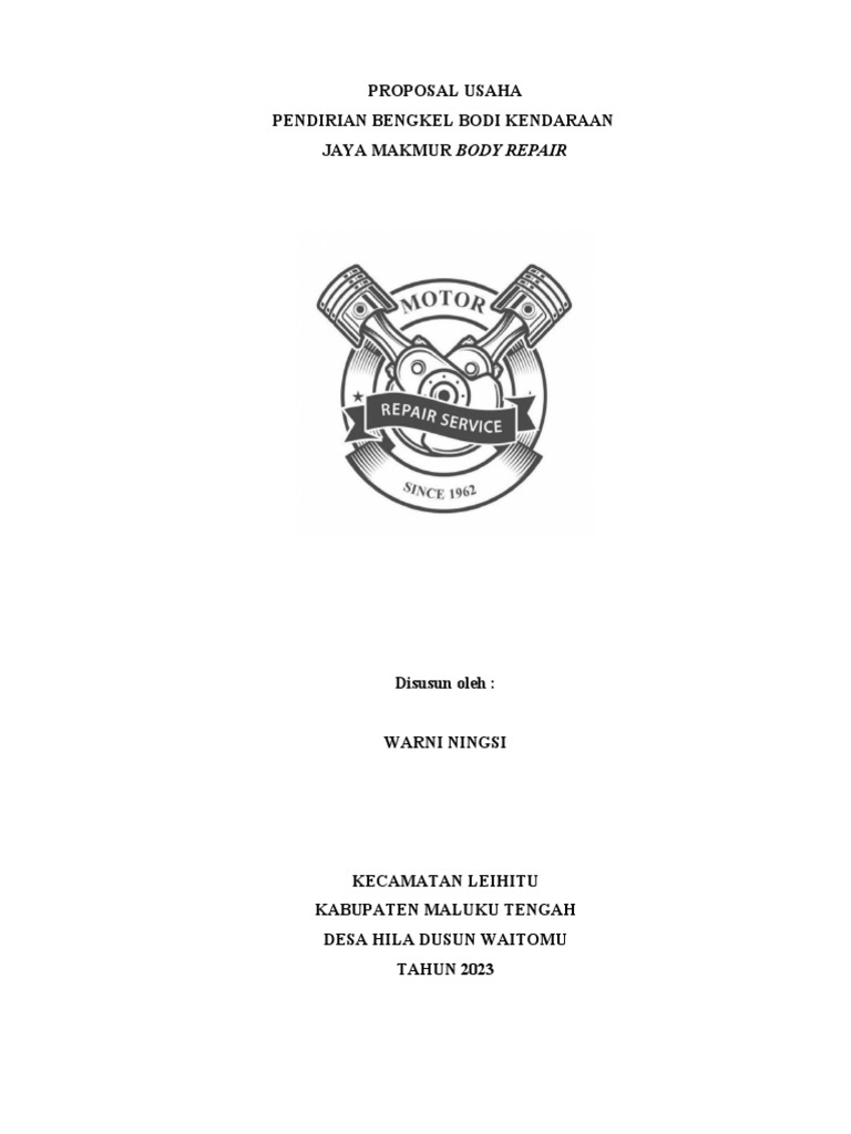 Proposal Usaha Pendirian Bengkel Bodi Kendaraan | PDF