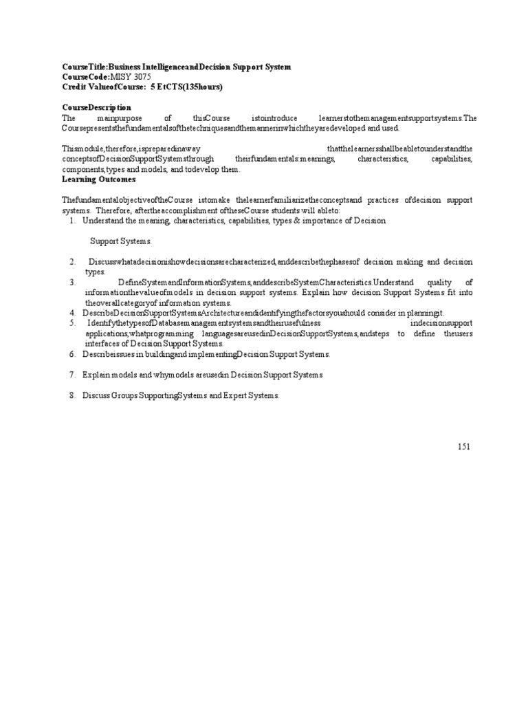 Course Title Buss. Intellegency | PDF | Decision Support System | Information Technology
