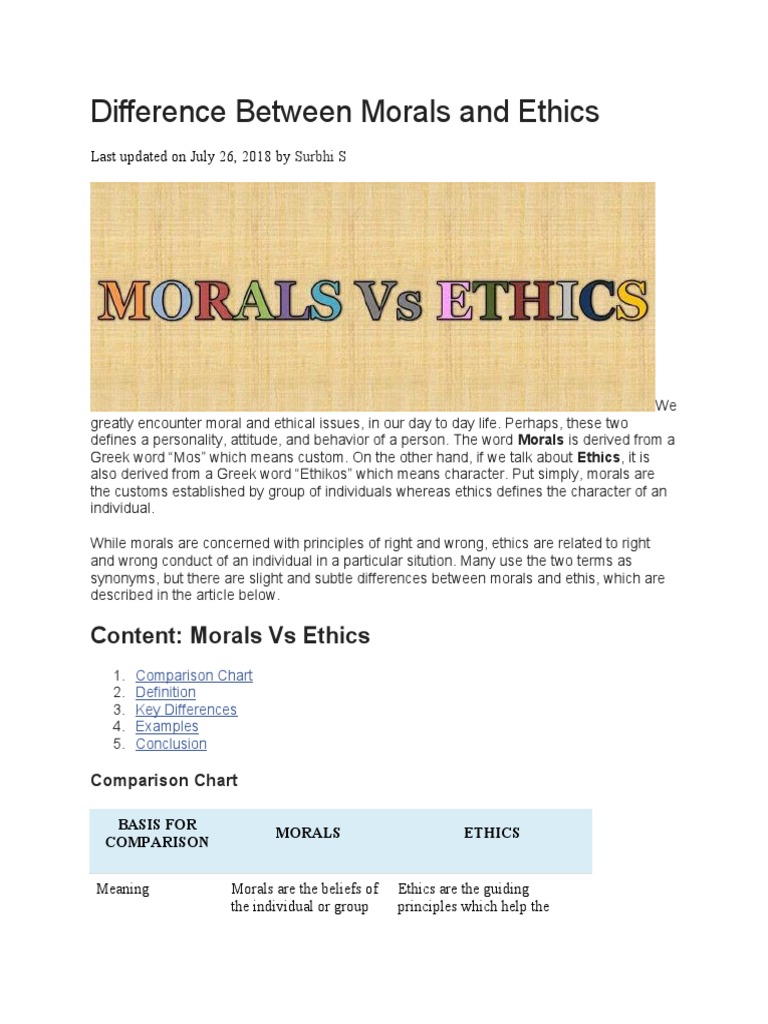 Difference Between Morals and Ethics | PDF | Morality | Truth