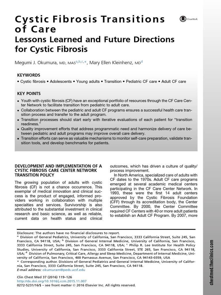 Cystic Fibrosis Transitions of Care Lessons Learned and Future ...