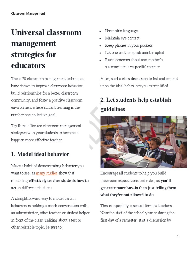 Universal Classroom Management Strategies For Educators | PDF | Classroom Management | Classroom