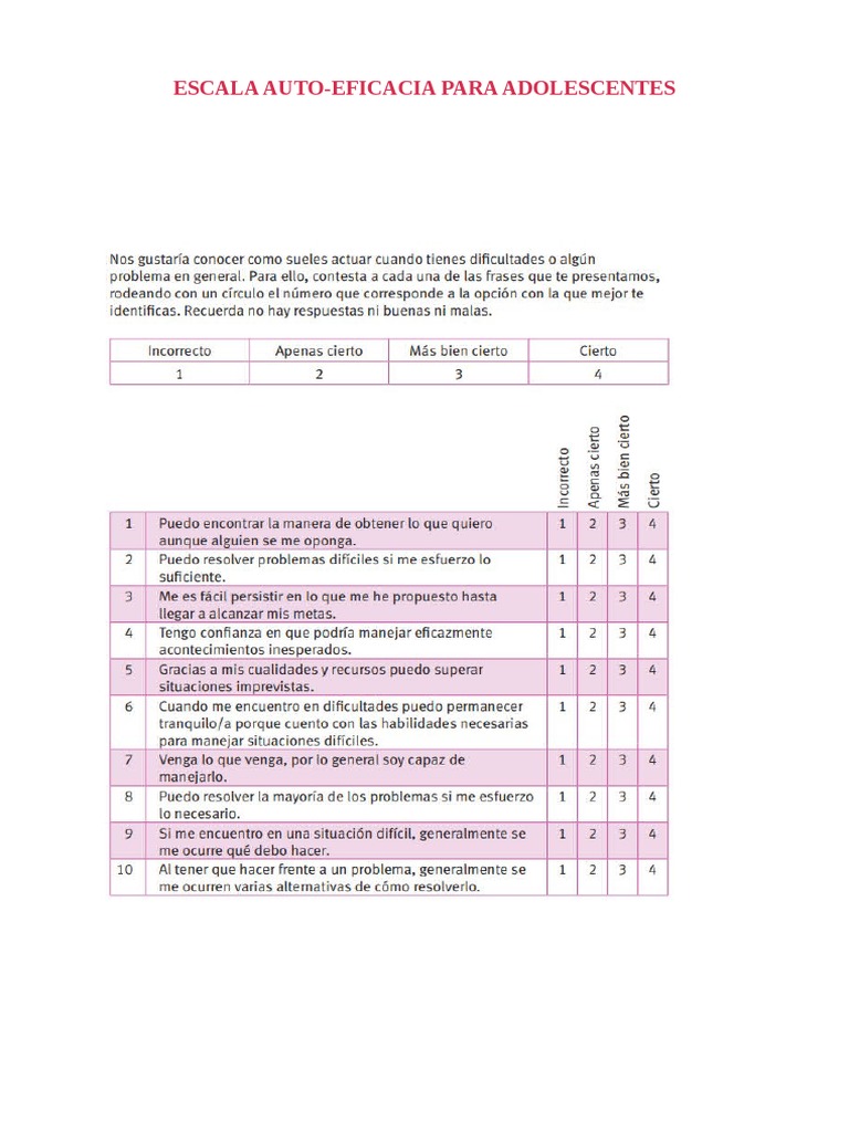 Escala Autoeficacia | PDF