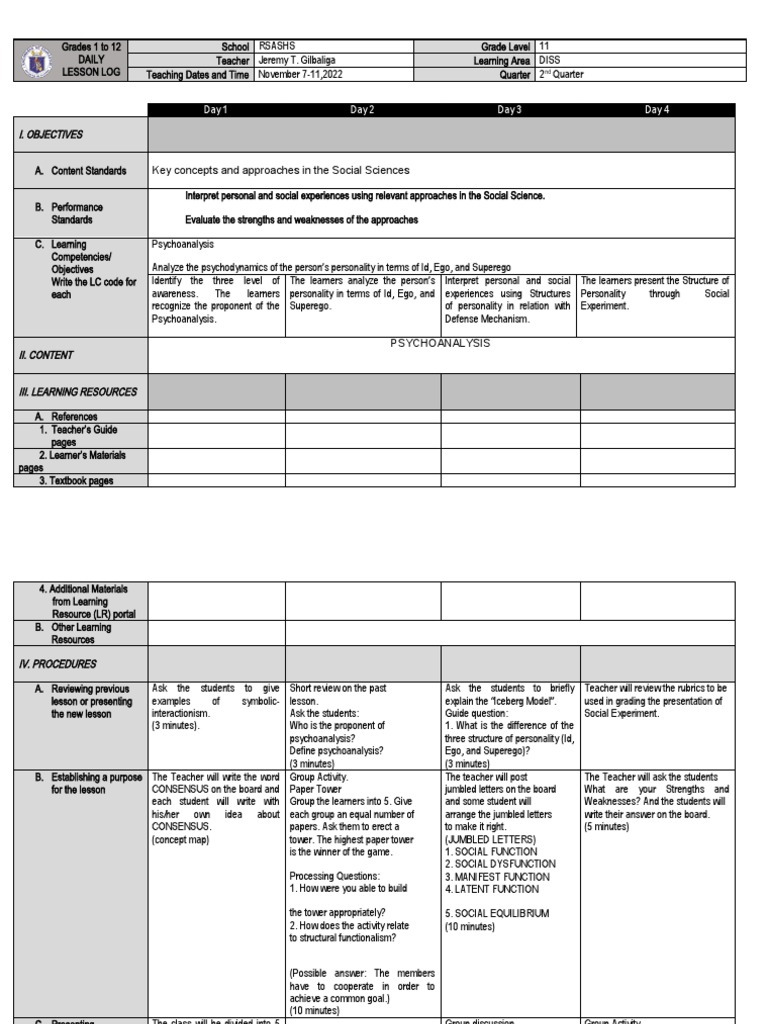 DISS DLL 2 (2nd) | PDF | Id | Psychoanalysis