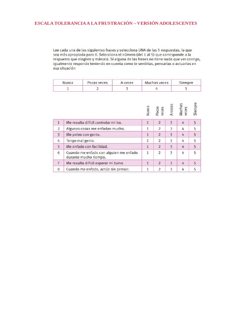 Tolerancia a la Frustración Adolescente | PDF