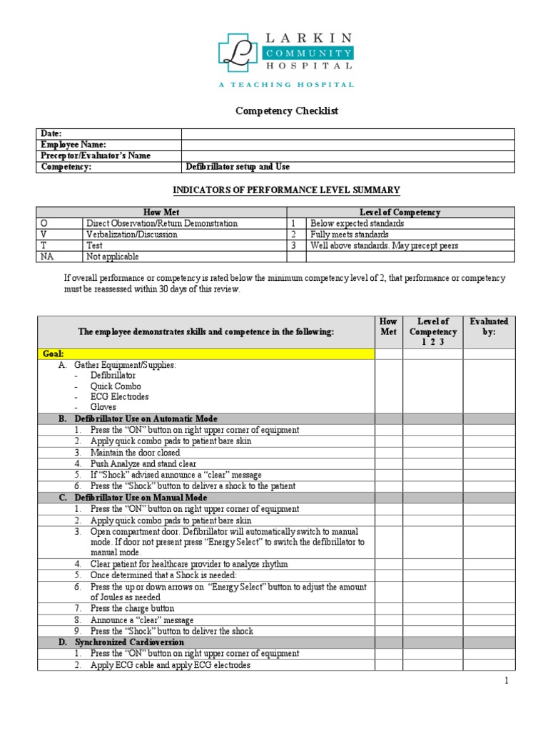 Hospital Competency Checklist | PDF | Electrocardiography | Health Care