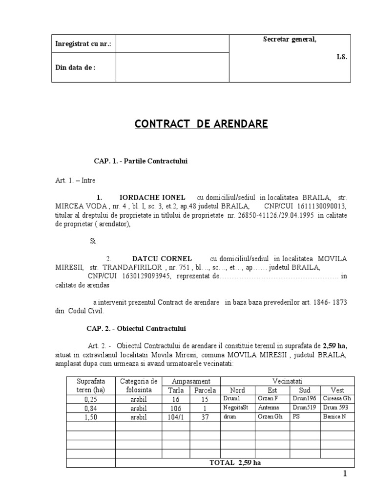 Contract de Arendare - Model Nou Cod Civil | PDF