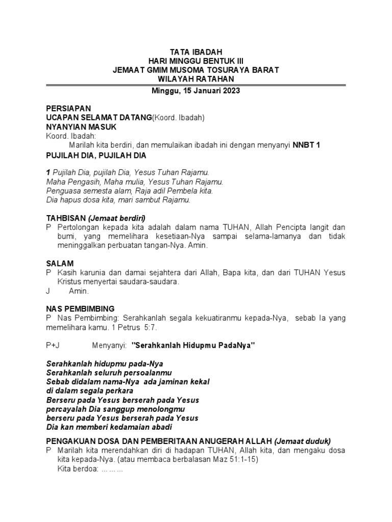 Tata Ibadah Minggu GMIM Musoma | PDF