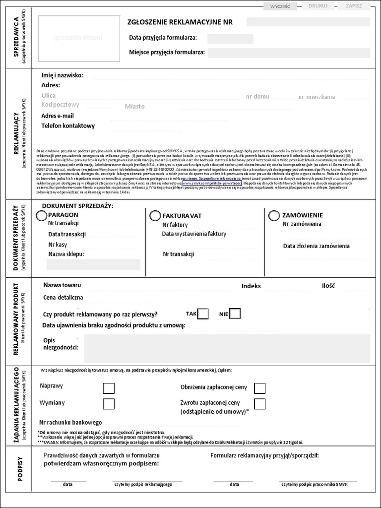 Formularz Reklamacyjny | PDF