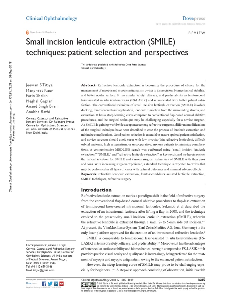 Small Incision Lenticule Extraction SMILE Techniqu | PDF | Cornea ...