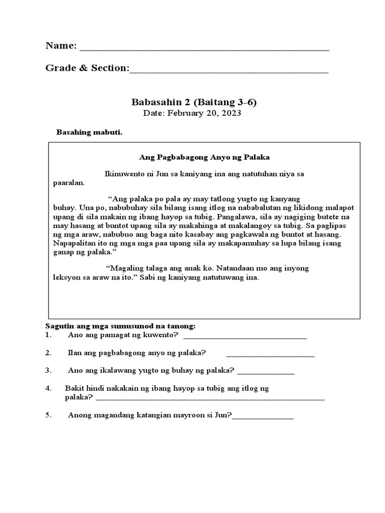 Babasahin 2 (Gr3-6) Ang Pagbabagong Anyo | PDF