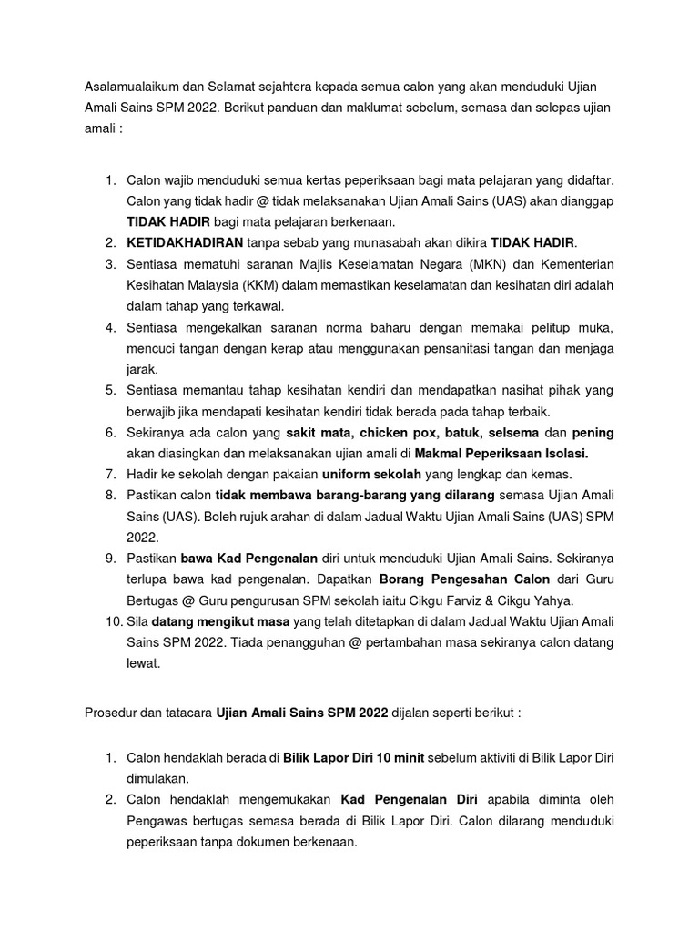 Panduan Ujian Amali Sains SPM 2022 | PDF | Karier & Perkembangan ...