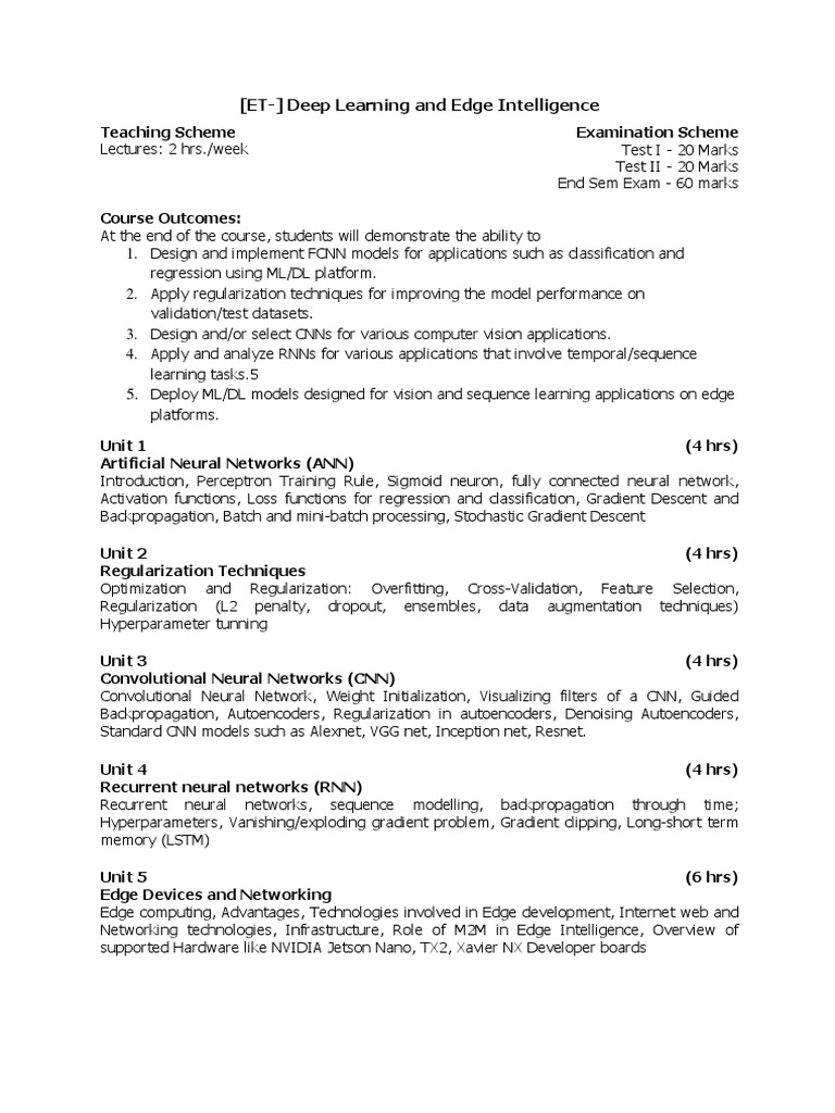 Syllabus - Deep Learning and Edge Intelligence | PDF | Artificial Neural Network | Deep Learning
