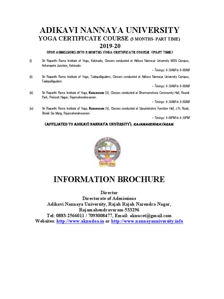 Brochure - 3 Months Yoga Cert - 2019-20 | PDF | Asana | Hatha Yoga