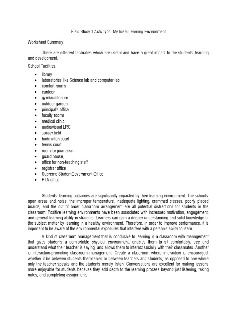 Field-Study-1-Activity-2 and 3-Summary | PDF | Learning | Classroom