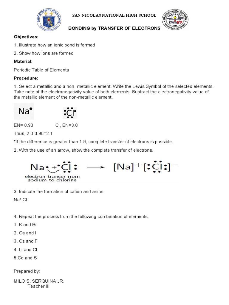 Bonding by Transfer of Electrons | PDF