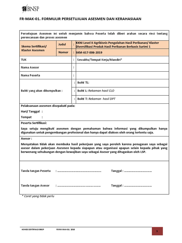 FORM MAK 01 - Persetujuan Asesmen | PDF