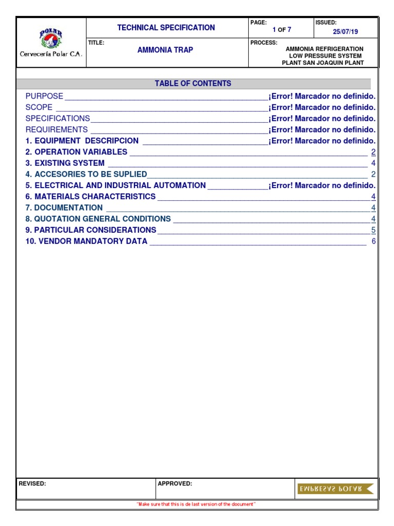 Ammonia Trap Spec | PDF | Specification (Technical Standard) | Pipe ...