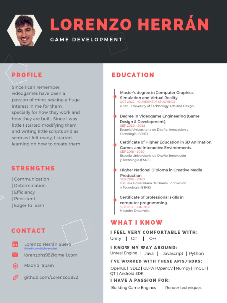 LorenzoHerran CV ENG | Download Free PDF | Unity (Game Engine ...