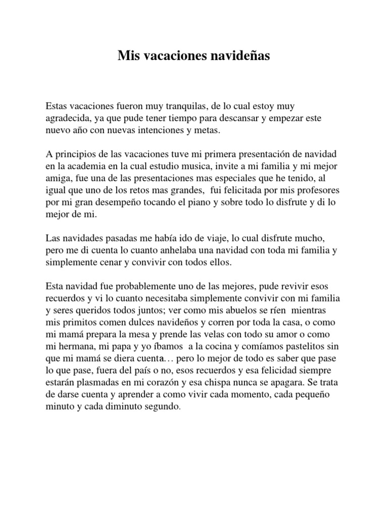 Relato de mis vacaciones navideñas | PDF