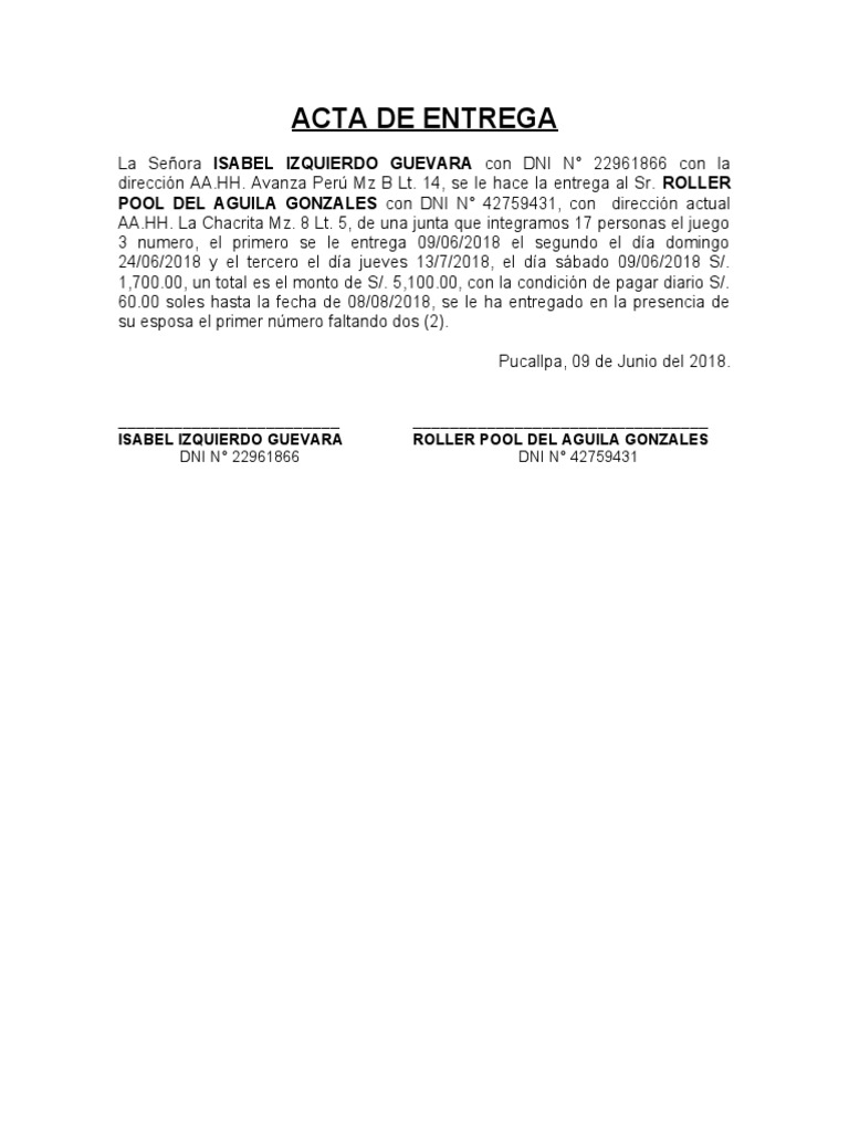 Acta de Entrega | PDF