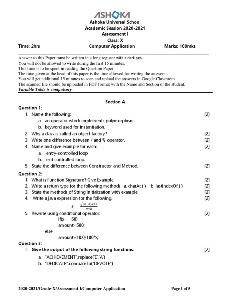 Computer Assesment I QP | PDF | Method (Computer Programming) | Programming