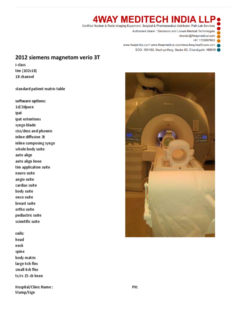 Siemens Magnetom Verio 3T Specifications | PDF