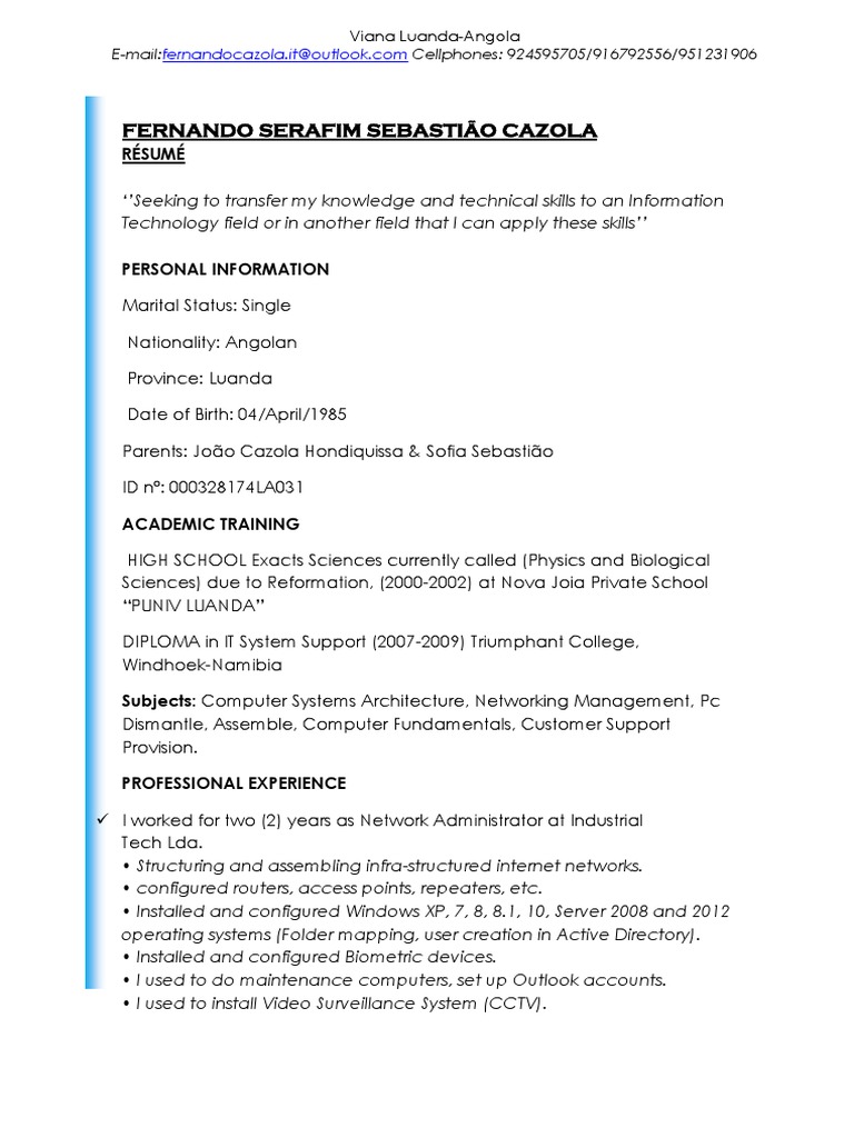 CV Fernando Cazola EN | PDF | Component Object Model | Closed Circuit Television