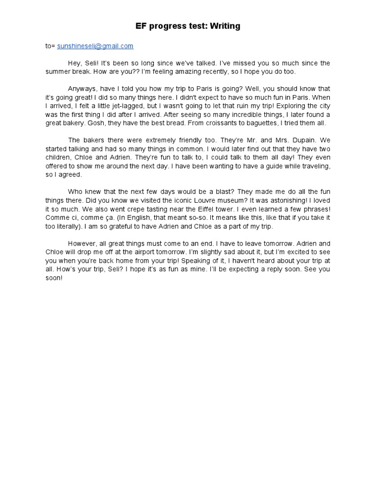Ef Progress Test - Writing | PDF