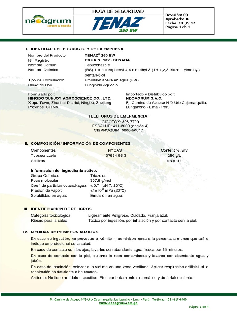 Hs - Tenaz 250 Ew - Ningbo | PDF | Agua | Química