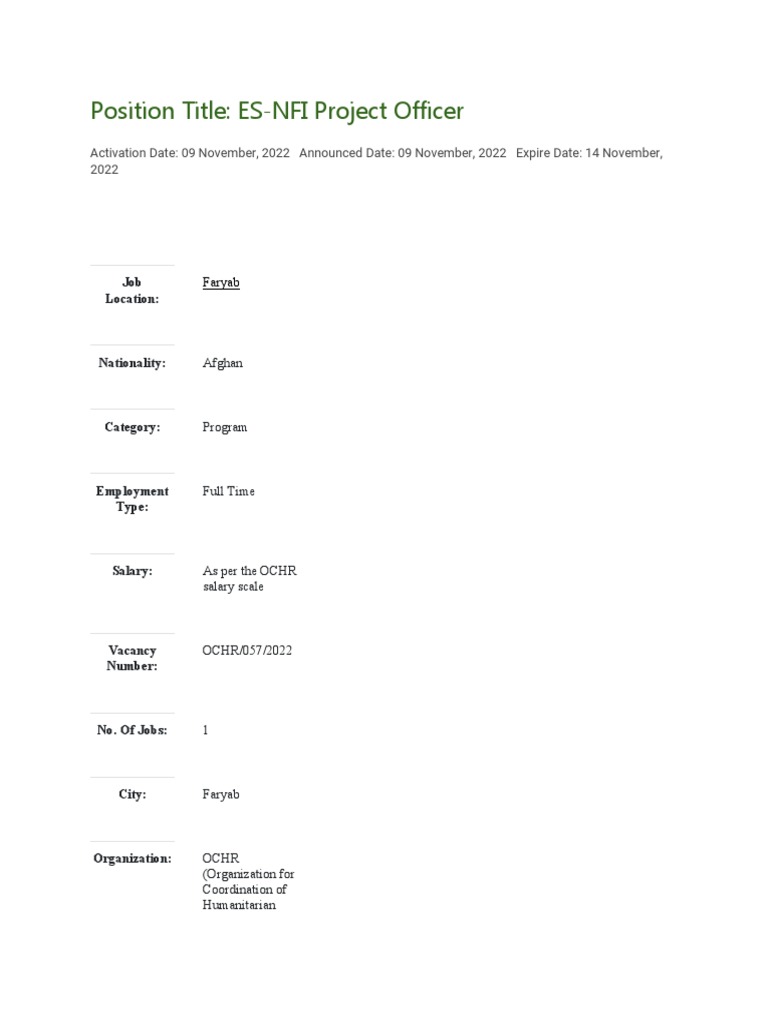 ES-NFI Project Officer | PDF | Peacebuilding | Economies