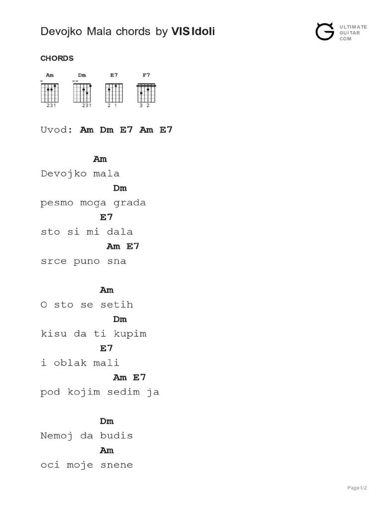 Devojko Mala Chords | PDF